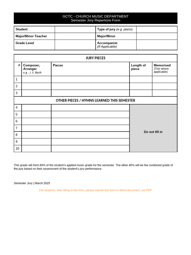 Repertoire Form Sample | PDF