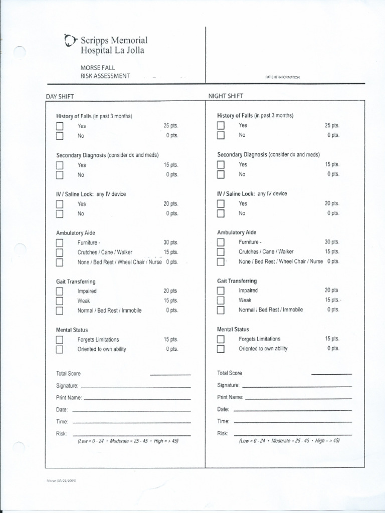 MORSE Fall Risk Assessment - Jpeg | PDF