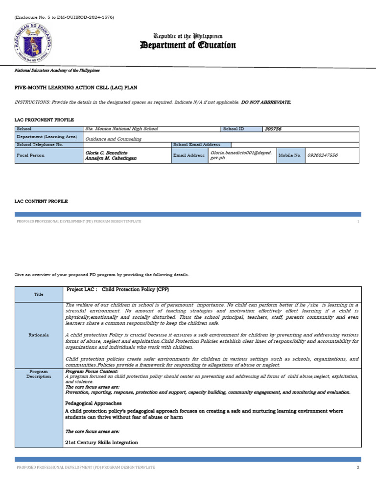 Child Protection Policy LAC Plan | PDF | Learning | Pedagogy
