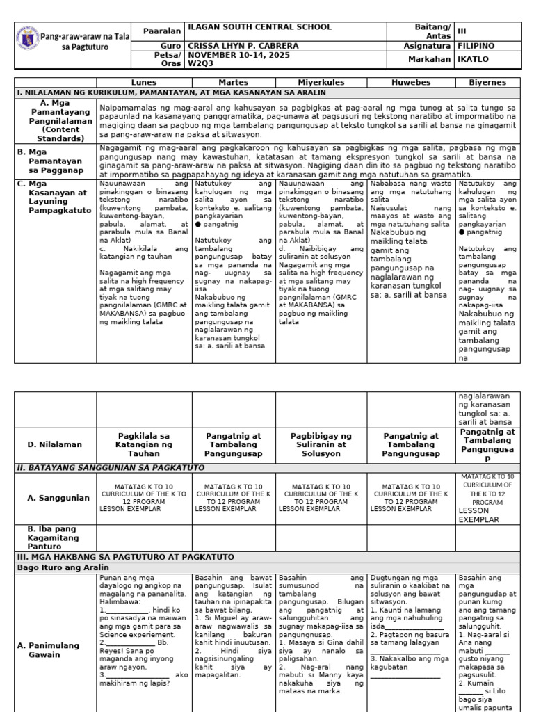 Newformat Filipino3 q3 Week2 | PDF