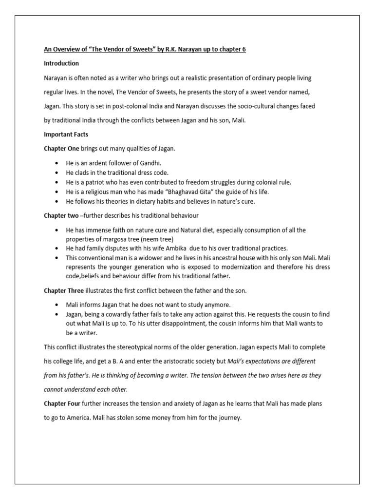 "Vendor of Sweets: Chapters 1-6 Summary" | PDF
