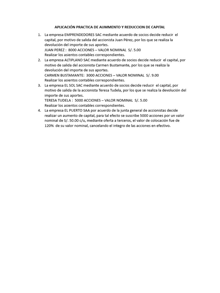 Aplicaci-N Practica de Aummento y Reduccion de Capital.-2025 | PDF