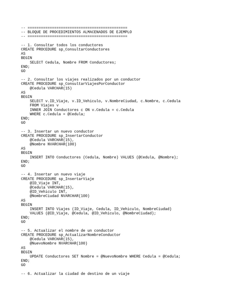 Procedimientos Almacenados Ejemplo | PDF | Bases de datos | Software de ...