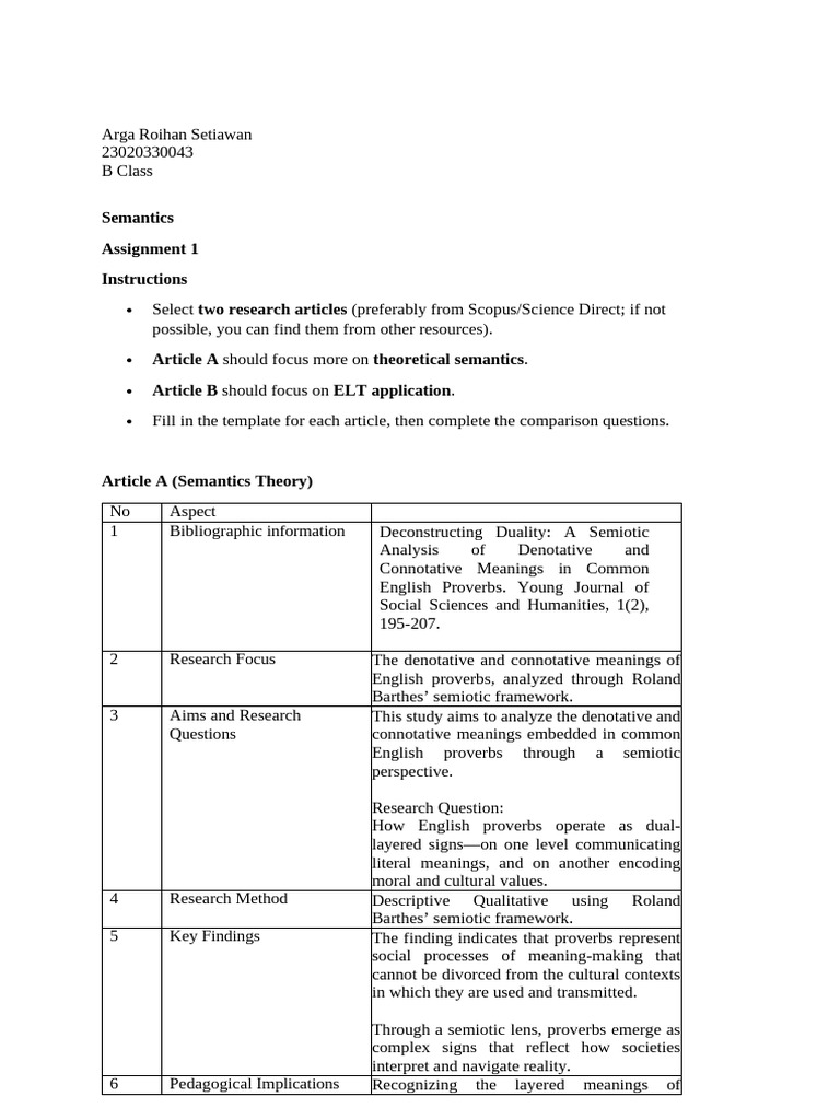 Assignment 1 Semantics | PDF | Semantics | Semiotics