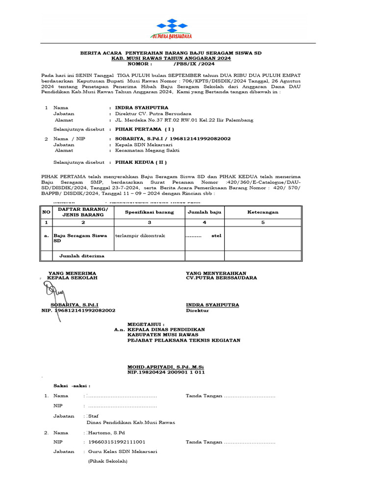 Bast Cv-Ke Sekolah-Baju SD 2024 | PDF