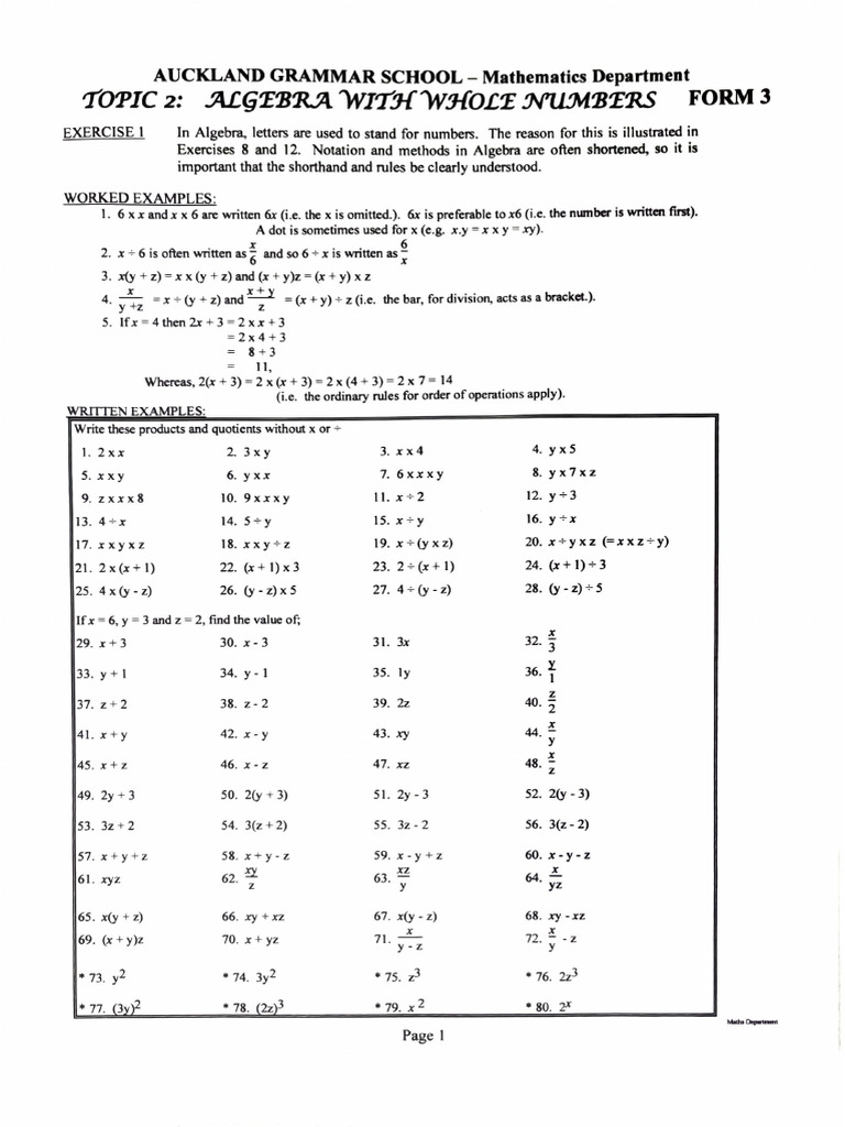 Topic 2 - Algebra With Whole Numbers | PDF