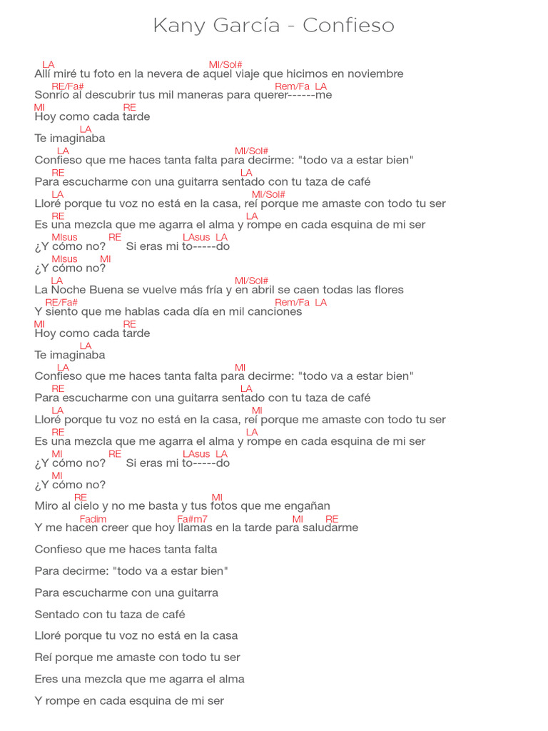 Kany Garcia - Confieso - Letra y Acordes | PDF