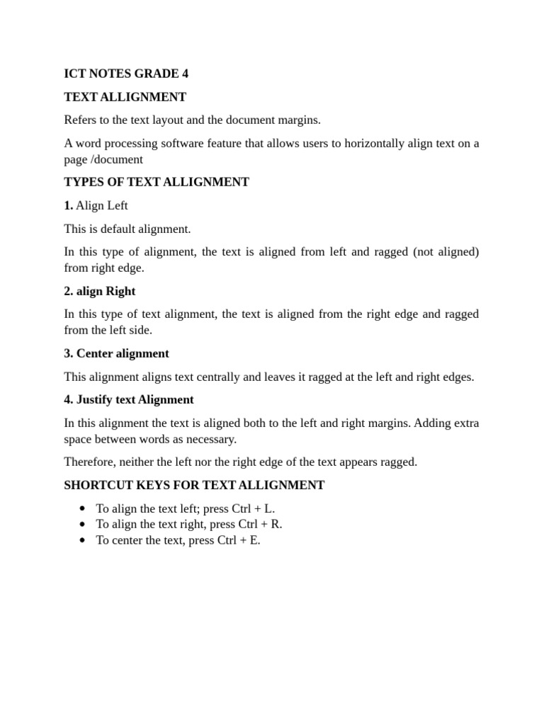 Grade 4 ICT: Text Alignment & Folders | PDF
