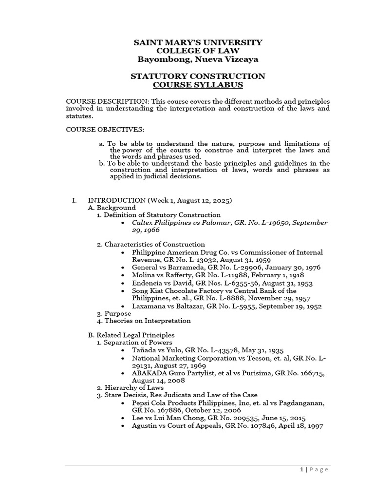 Statutory Construction Course Syllabus | PDF | Statutory Interpretation ...
