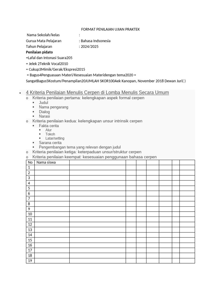 Format Penilaian Ujian Praktek | PDF