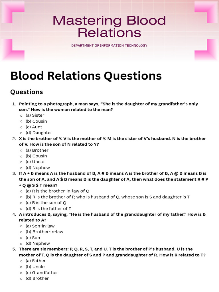 Blood Relations Questions and Answers | PDF | Family | Chess Openings