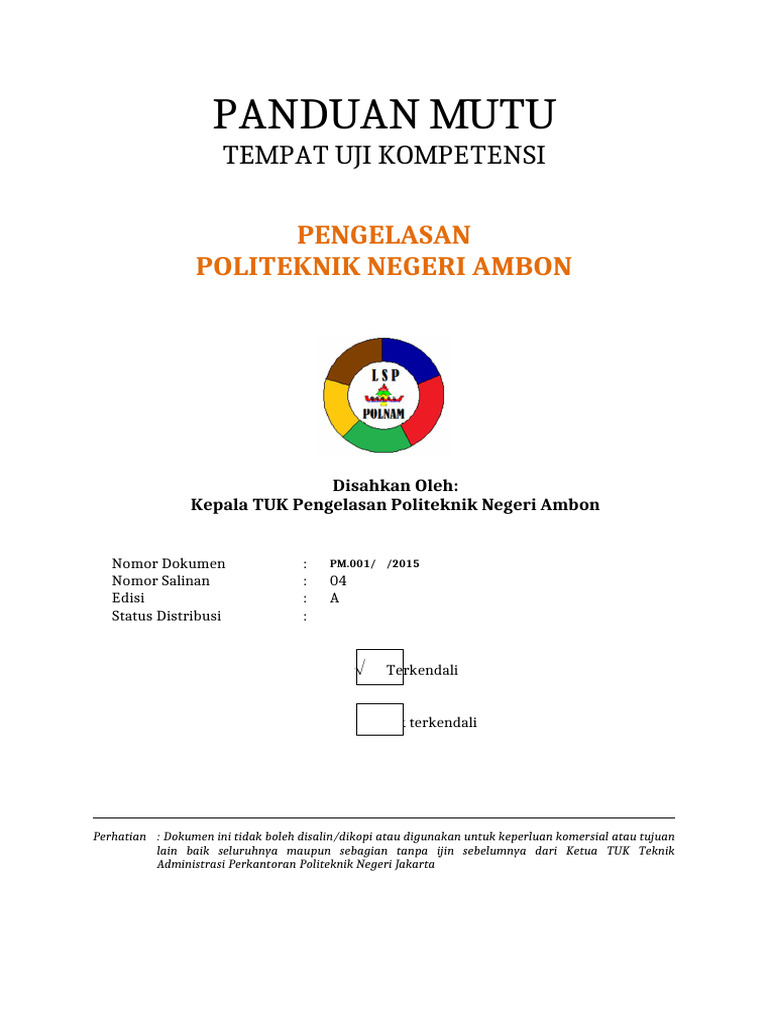 1_panduan Mutu Tuk Pengelasan ( Cover) Lsp Polnam | PDF