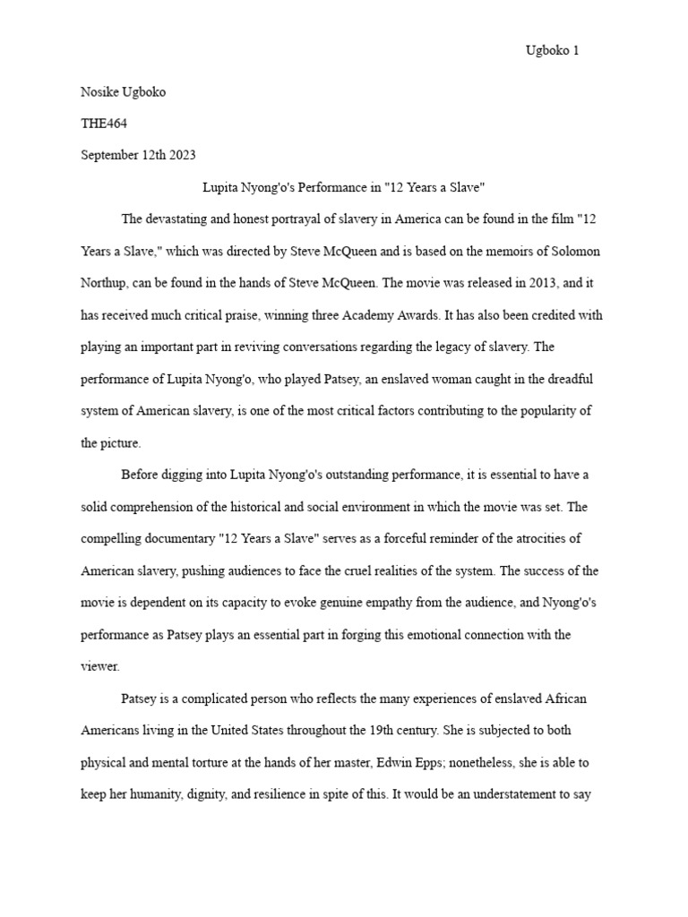 Audition Reflection Paper - Nosike Ugboko THE464 | PDF