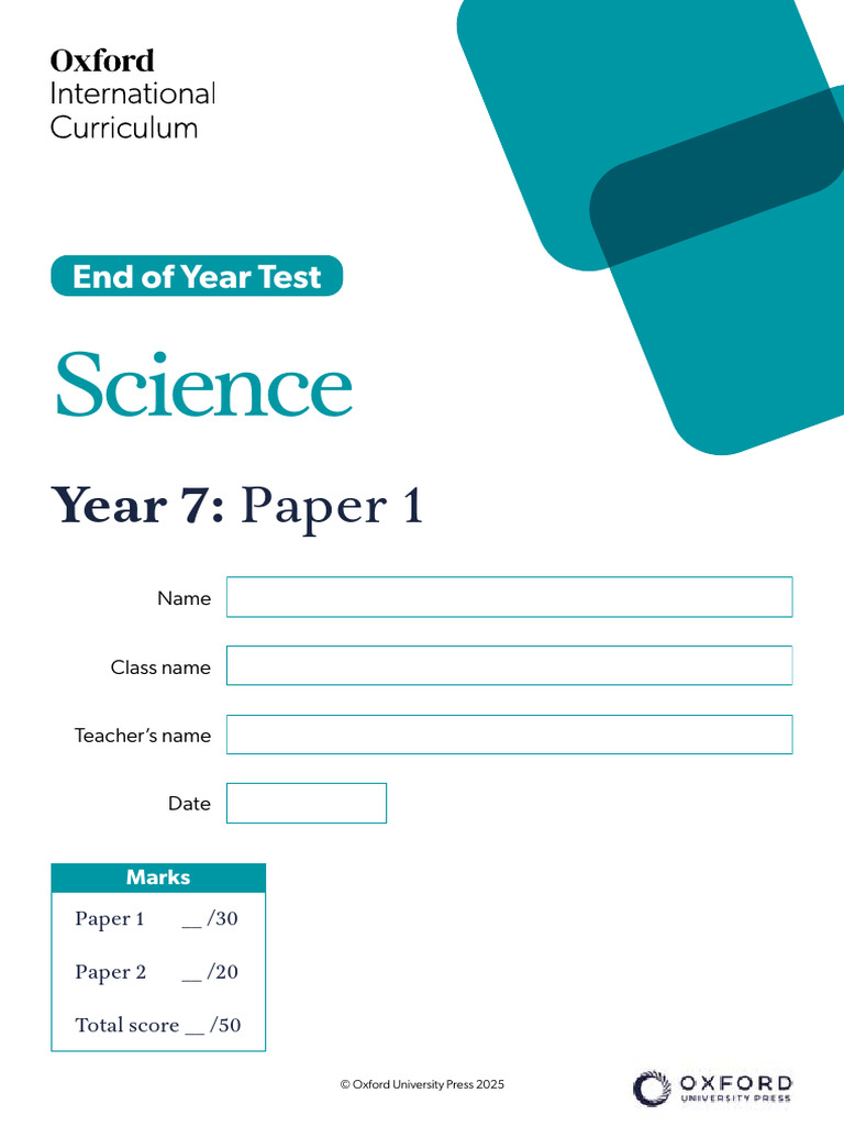 Year 7 Science End of Year Test | PDF | Force | Cell (Biology)