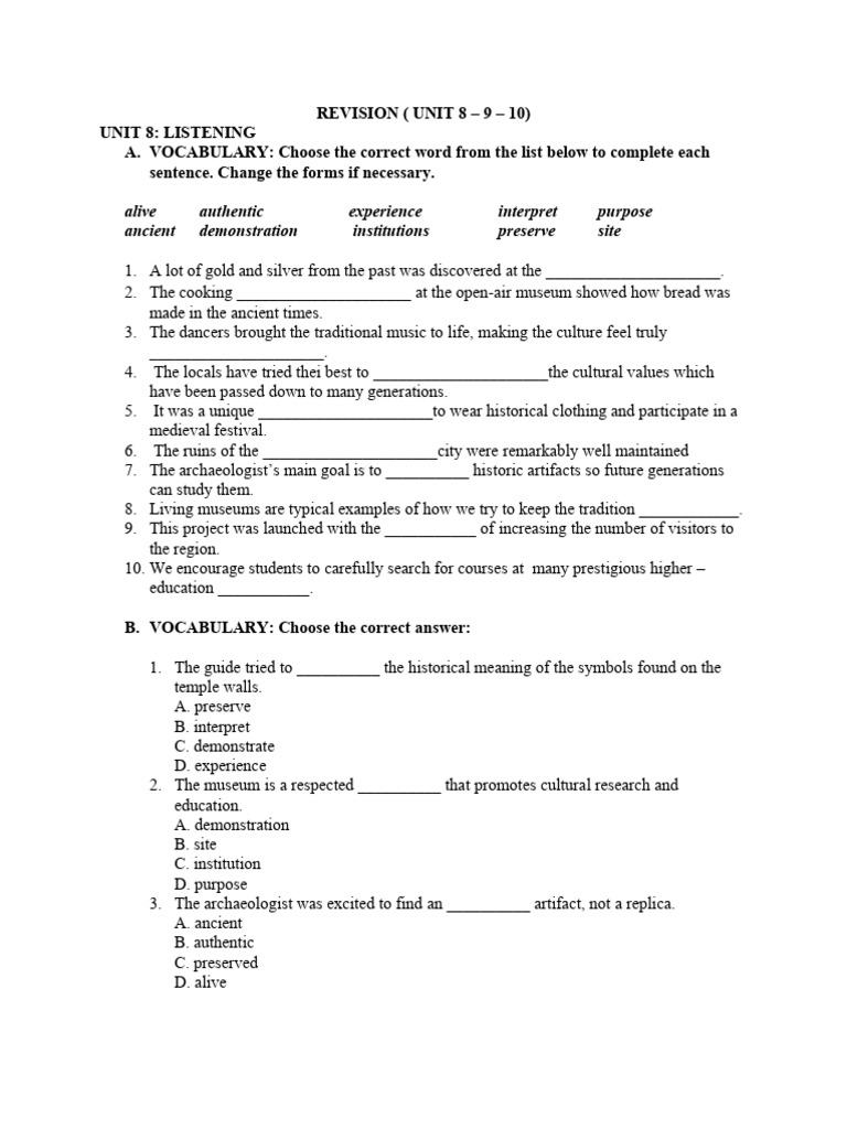 Revision (Unit 8-9-10) | PDF | Museum | Elephant