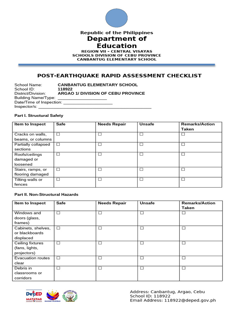 Post Earthquake Assessment Checklist | PDF