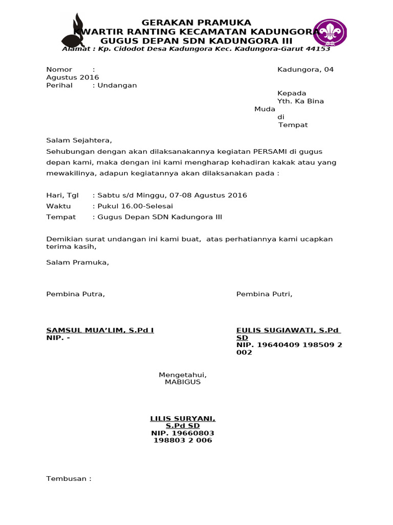 Undangan Kegiatan PERSAMI Pramuka Kadungora | PDF