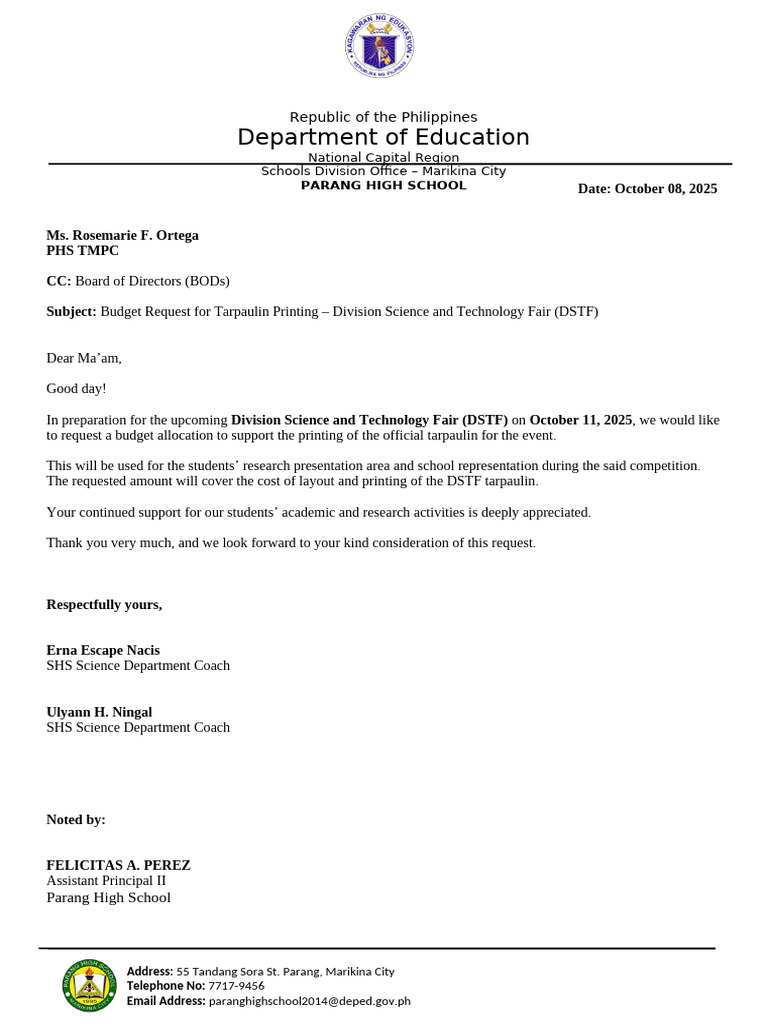 Excuse Letter DSTF | PDF