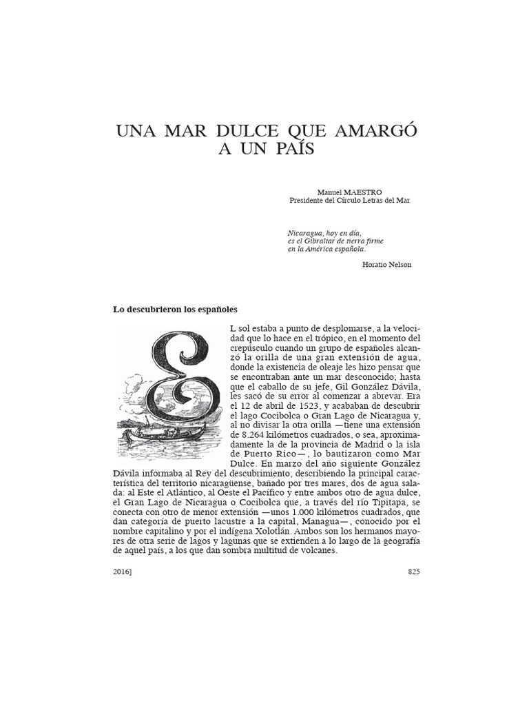 Historia del Lago Cocibolca en Nicaragua | PDF