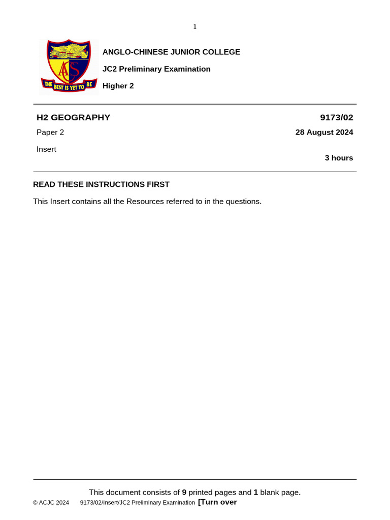 2024 ACJC Prelims H2 Geog P2 Insert | PDF | Climate | Applied And Interdisciplinary Physics