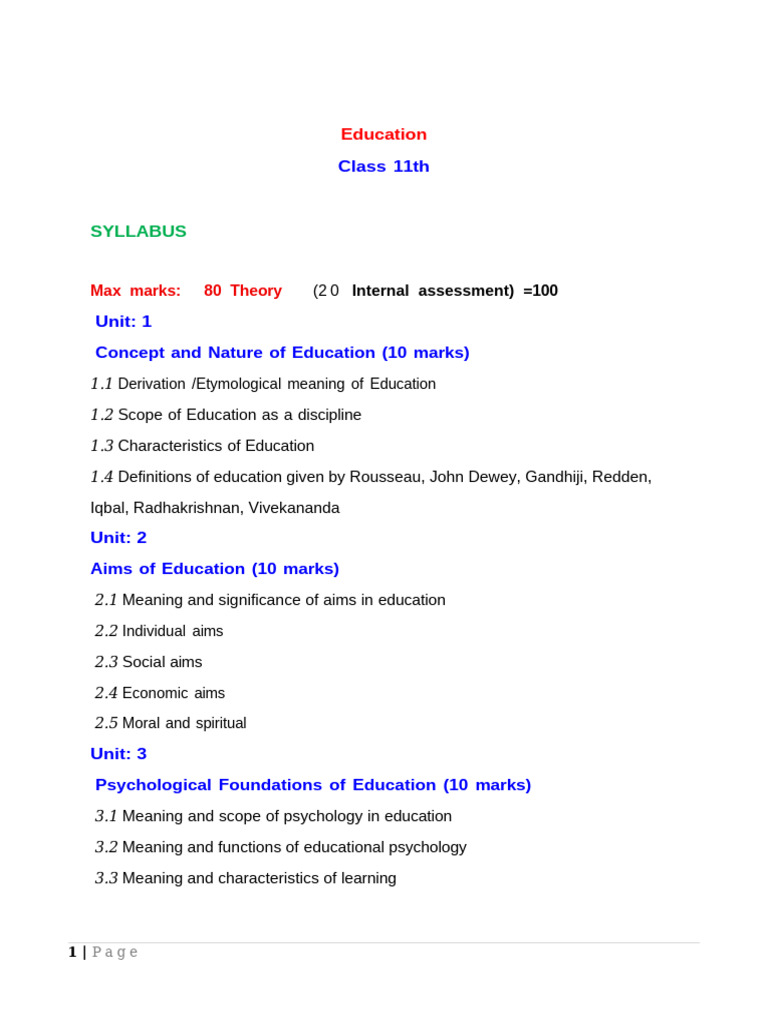 Class 11 Education Syllabus Overview | PDF | Learning | Motivational