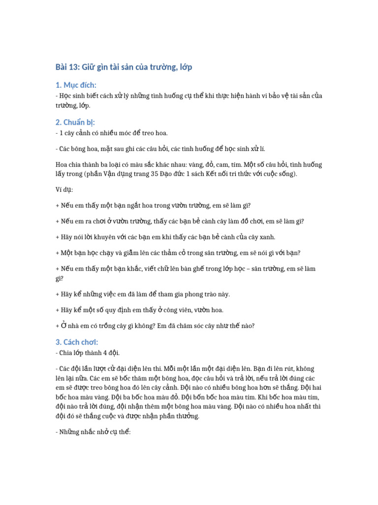 Bai 13 Giu Gin Tai San Cua Truong Lop | PDF