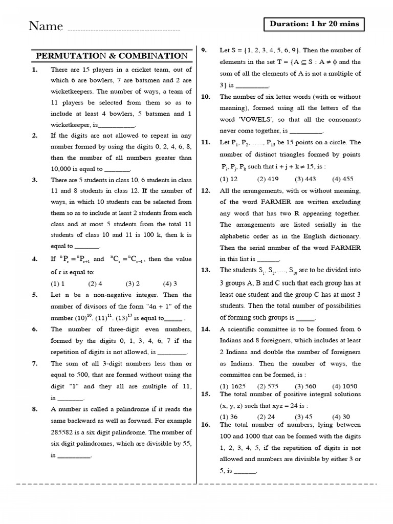 Permutation & Combination Problems | PDF | Numbers | Factorization
