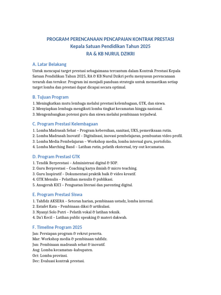 Program Pencapaian Kontrak Prestasi 2025 | PDF