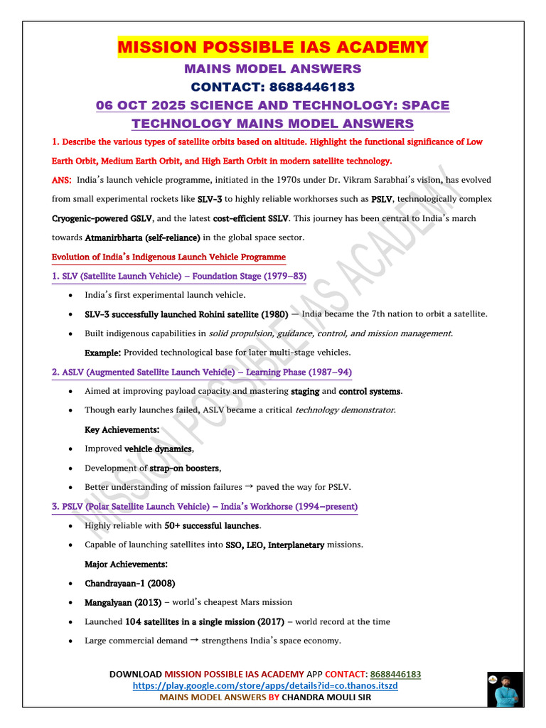 Science and Technology Space Technology Mains Model Answers | PDF ...