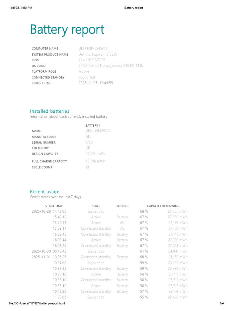 Battery Report D5YQP74 | PDF | Physical Quantities | Galvanic Cells
