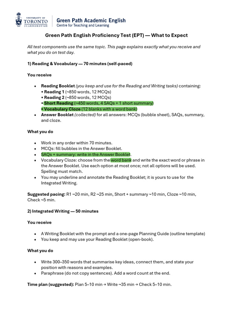Green Path English Proficiency Test Guide | PDF | Multiple Choice ...