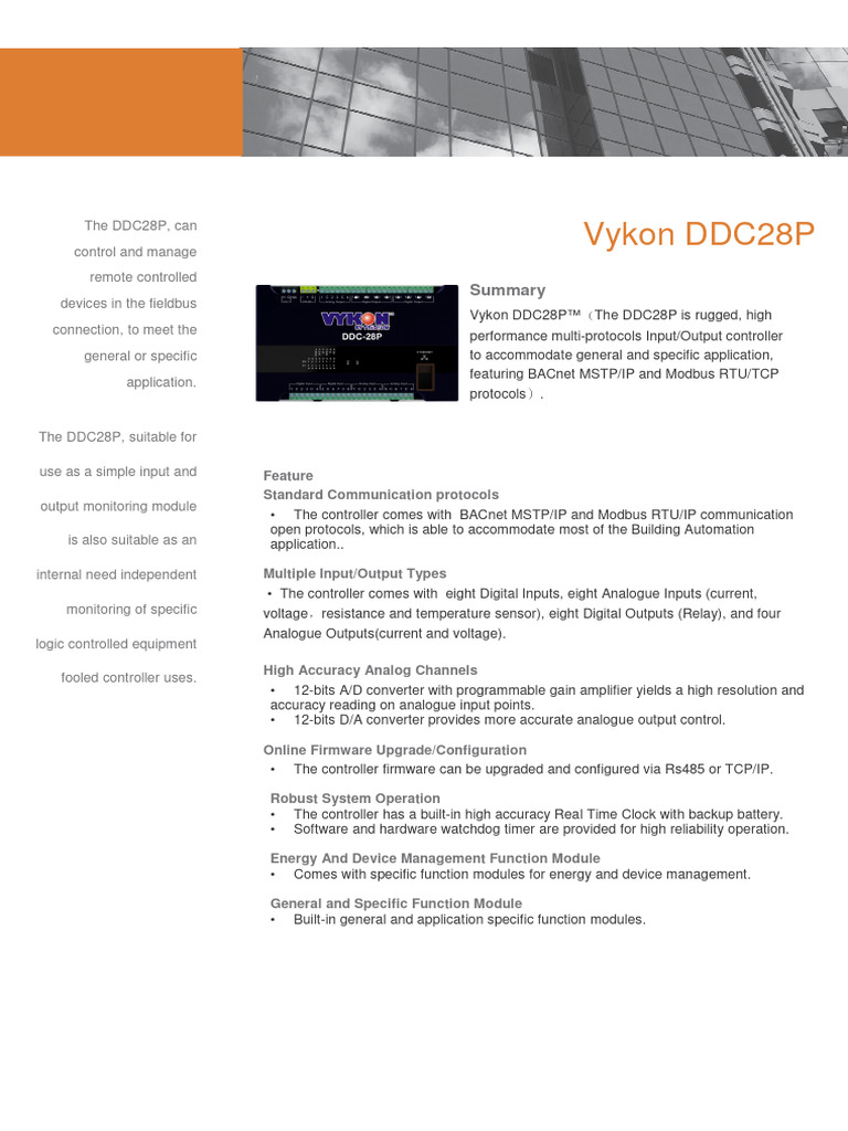 Vykon DDC28P Multi-Protocol Controller | PDF | Microcontroller | Relay