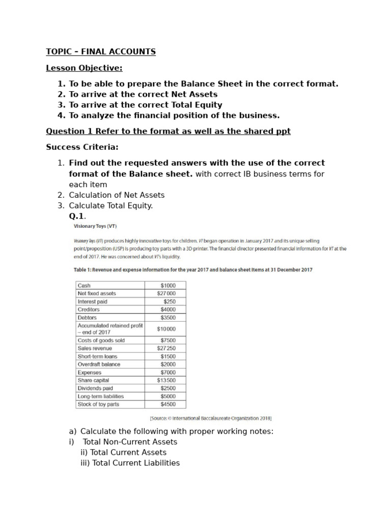 Class Task - Preparation of Balance Sheet | PDF