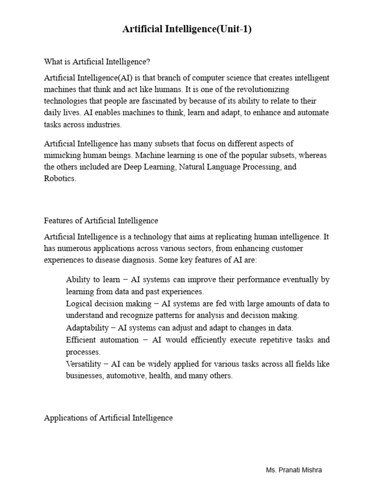 UNIT 1-AI Notes | PDF | Artificial Intelligence | Intelligence (AI ...