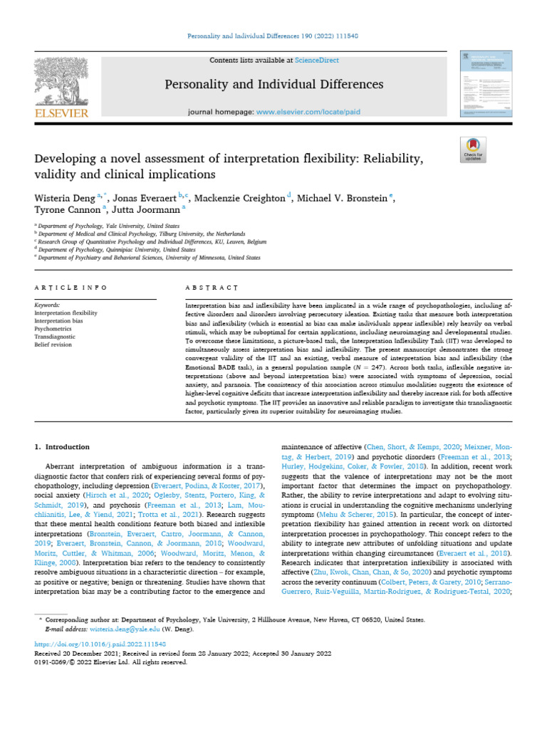 IIT Validation Paper | PDF | Affect (Psychology) | Anxiety