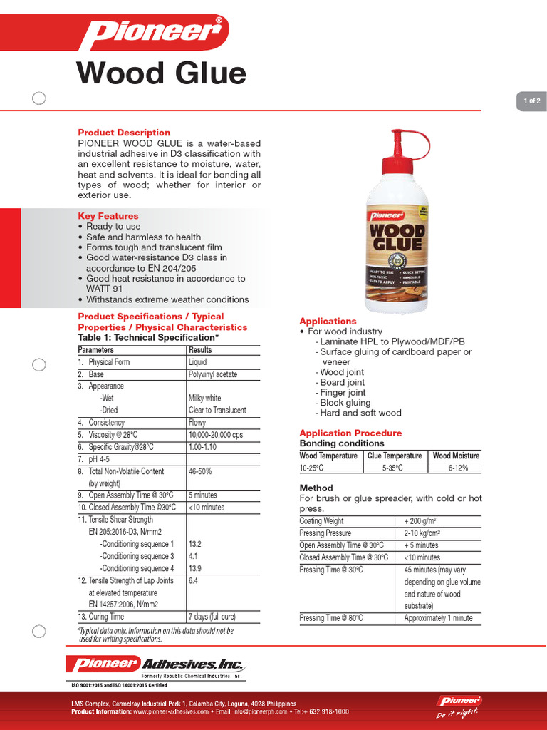D3 Class Water-Based Wood Glue | PDF | Adhesive | Materials