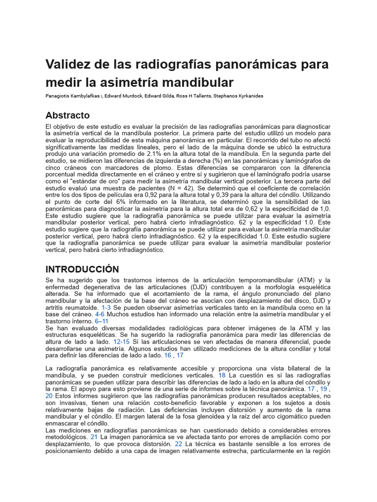 Radiografías panorámicas y asimetría mandibular | PDF