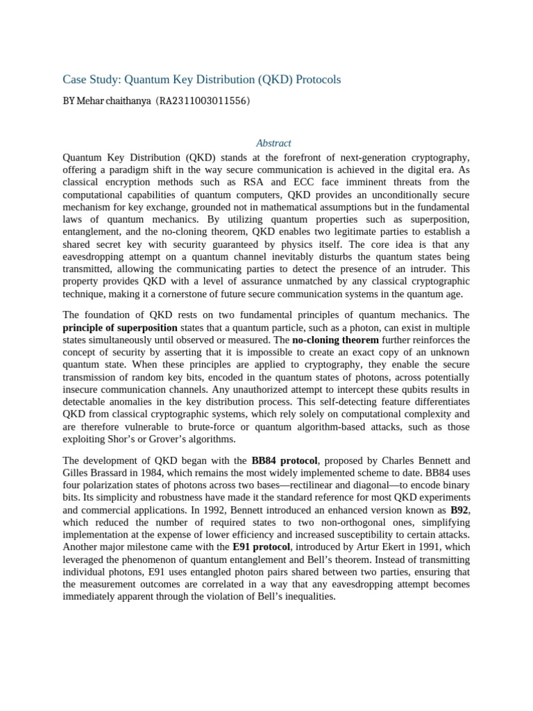 QKD Protocols Case Study-556 | PDF | Quantum Computing | Encryption