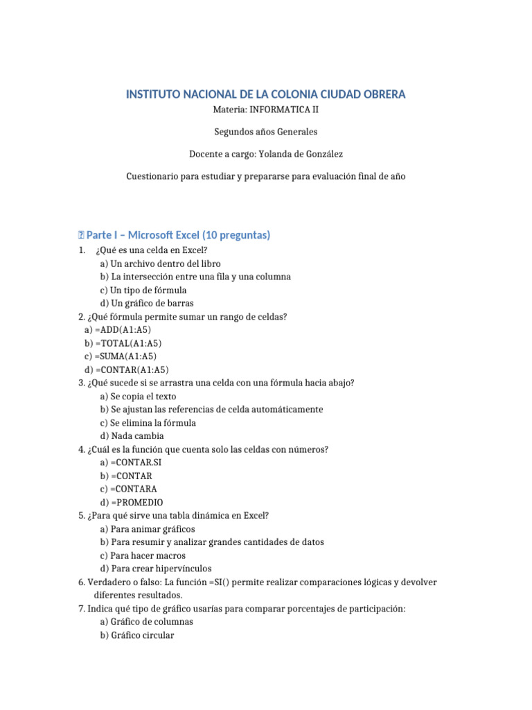 Cuestionario Final Informatica II - 2025 | PDF | Inteligencia artificial | Inteligencia (IA) y ...