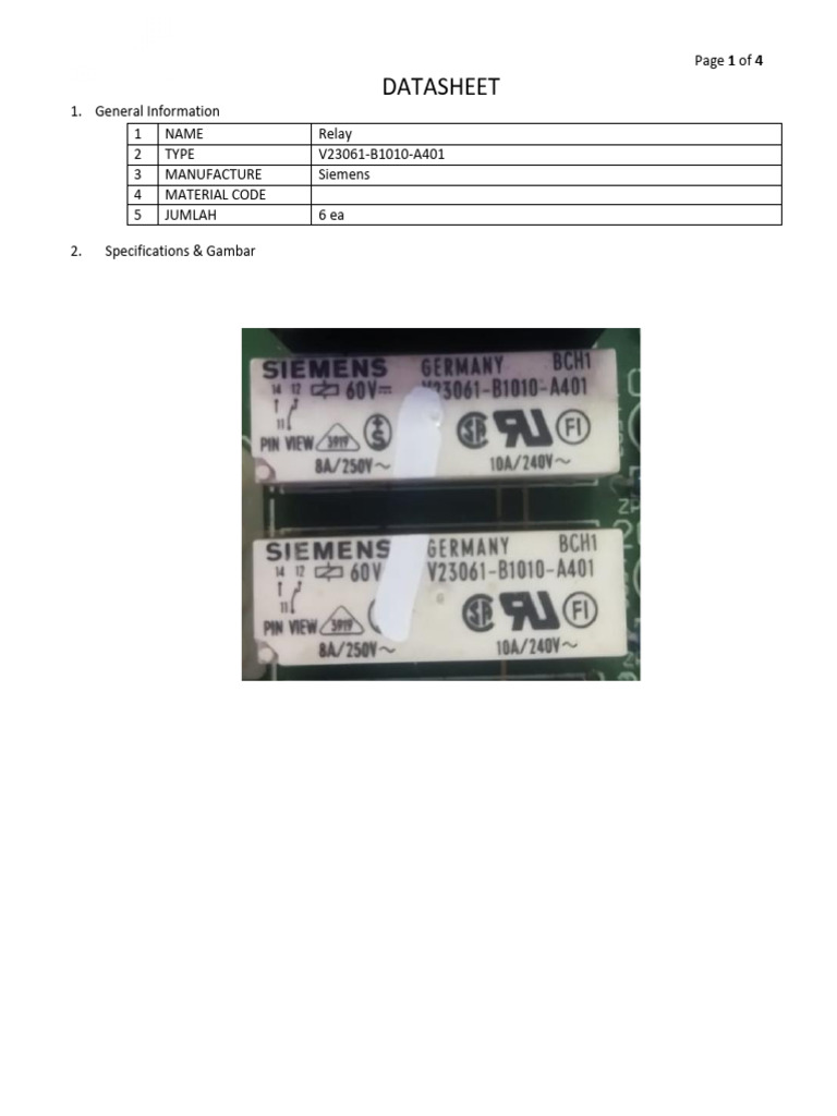Siemens and SDS Relays Datasheet | PDF