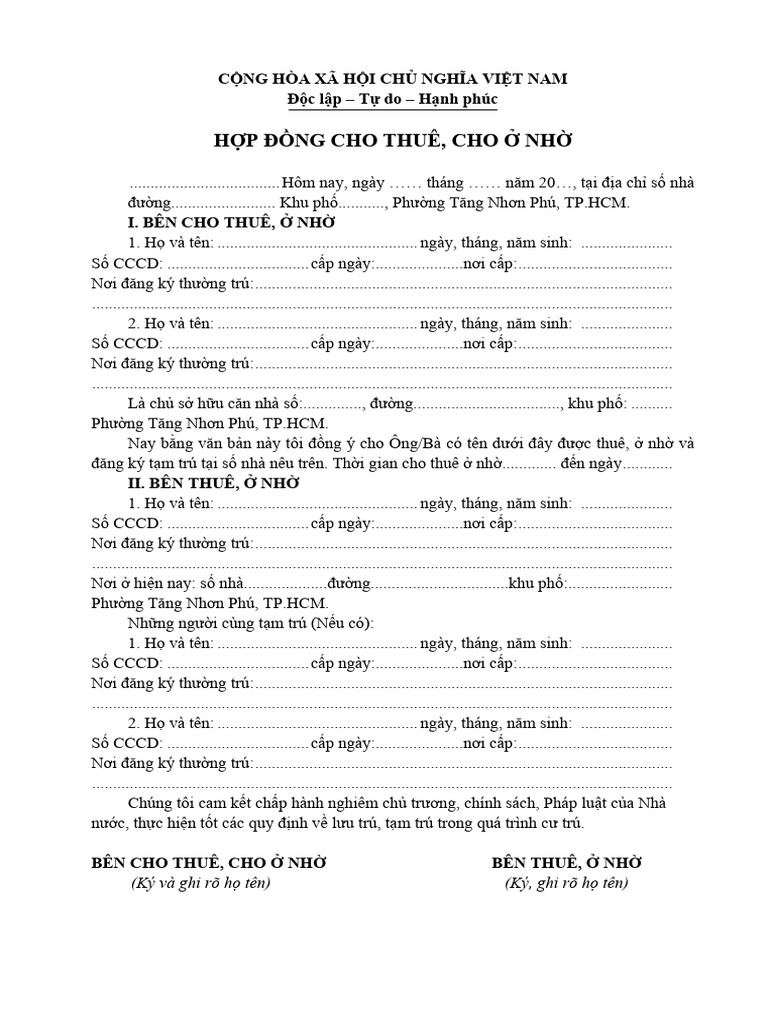 Hop Dong Cho Thue Cho o Nho | PDF