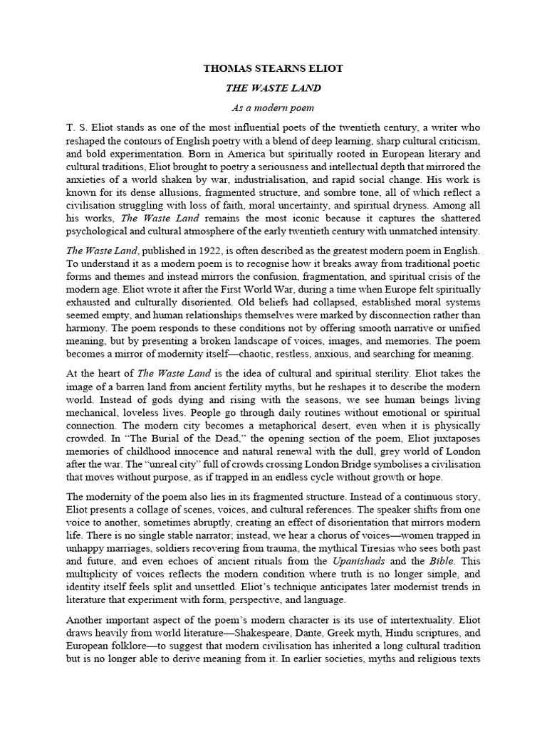 The Waste Land - As A Modern Poem | PDF