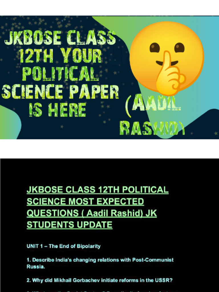 Jkbose Class 12th Political Science Most Expected Questions | PDF