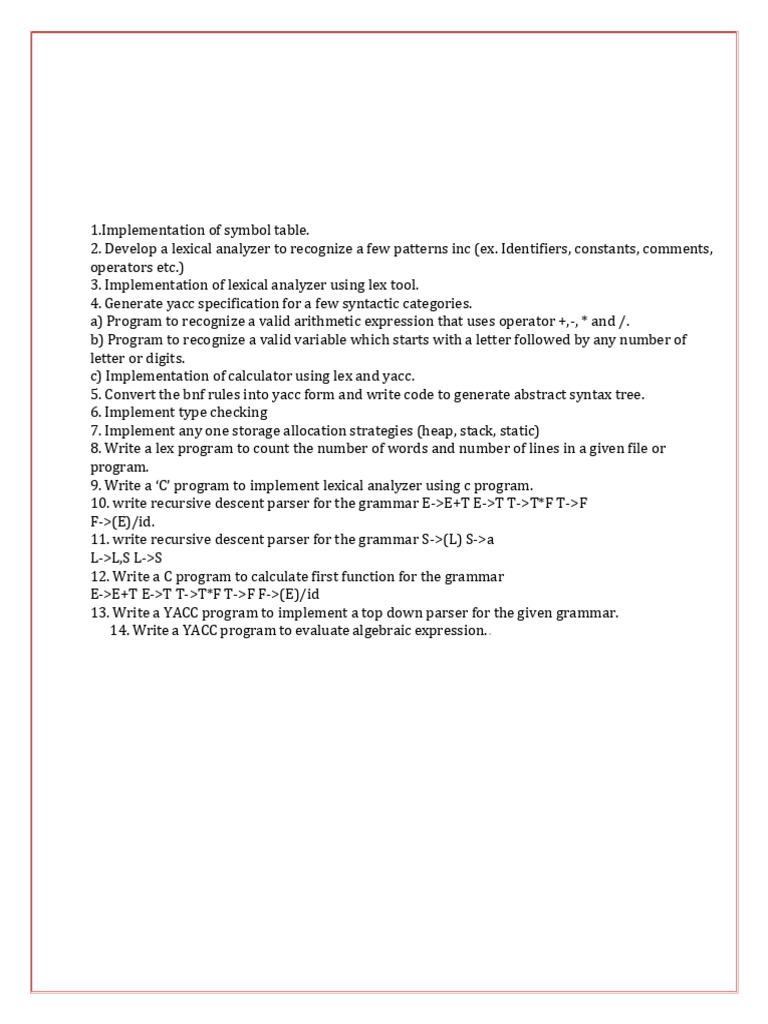 Compiler Design Lab Manual | PDF | Parsing | Computer Program