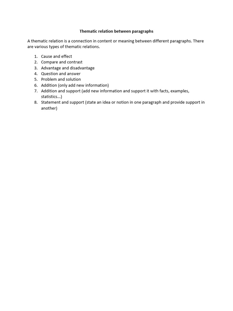 Thematic Relation Between Paragraphs | PDF