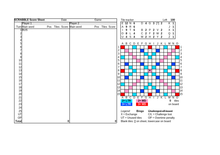 Scrabble Score Sheet 1 | PDF | Play (Activity) | Gaming
