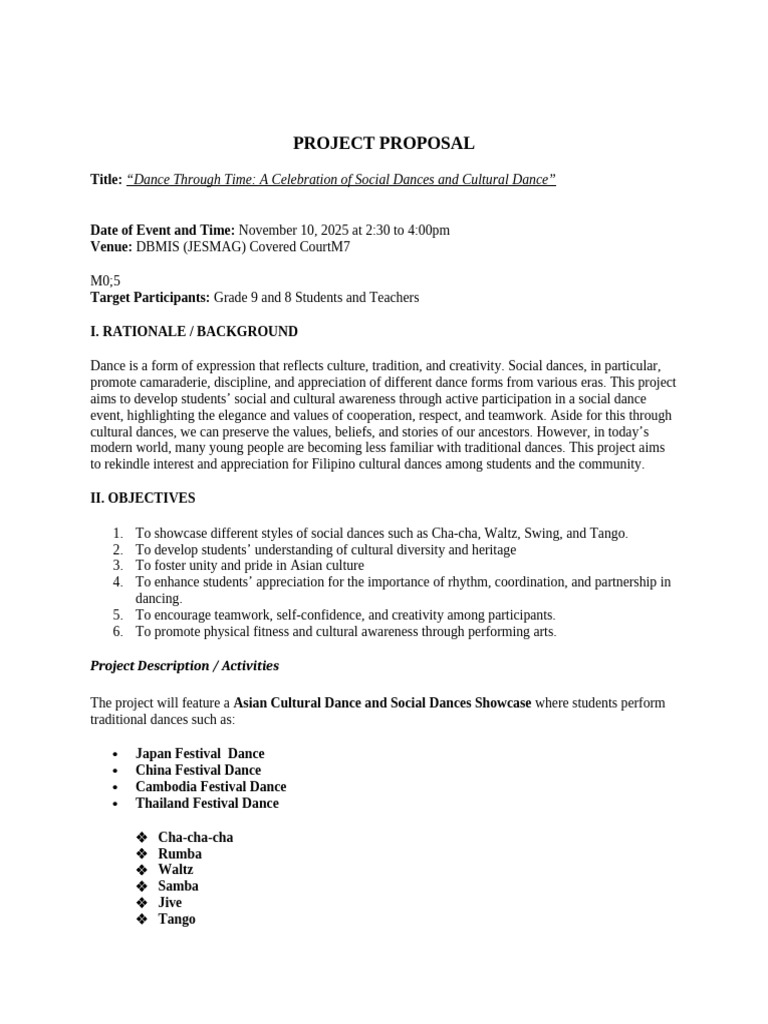 PROJECT PROPOSAL N Mapeeeeeehhhhhhhhhhhh | PDF | Dances