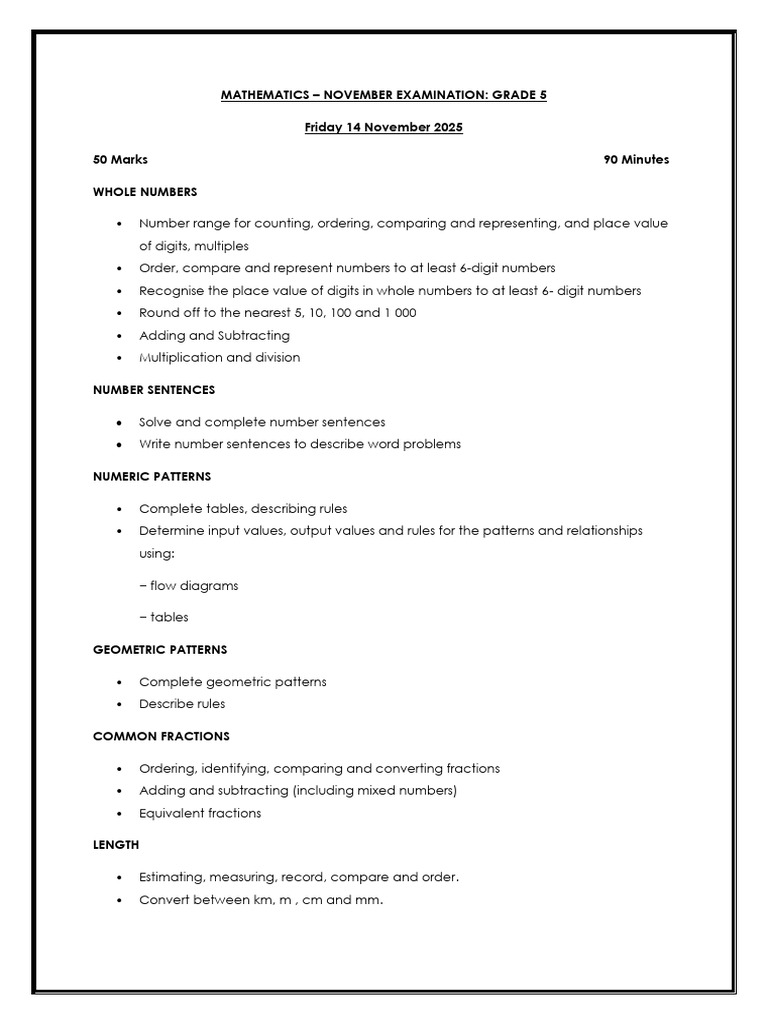 Gr. 5 MATH Exam Scope-1 | PDF