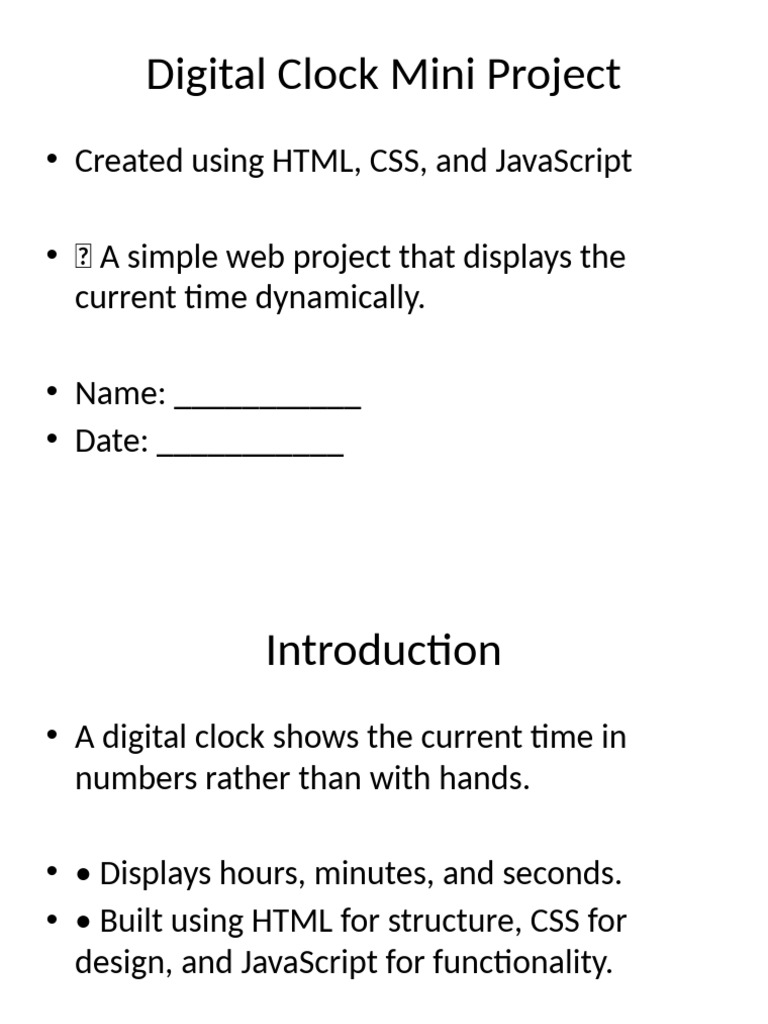 Digital Clock Mini Project Presentation | PDF