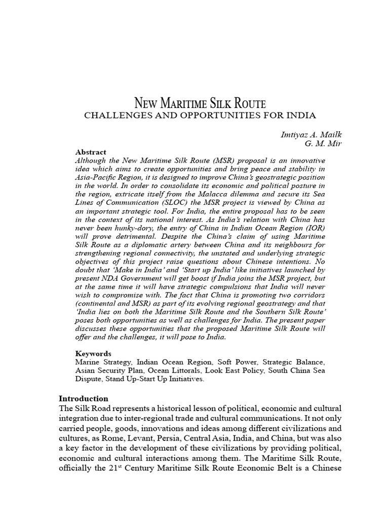2.ta009. New Maritime Silk Route Challenges and Opportunities For India ...